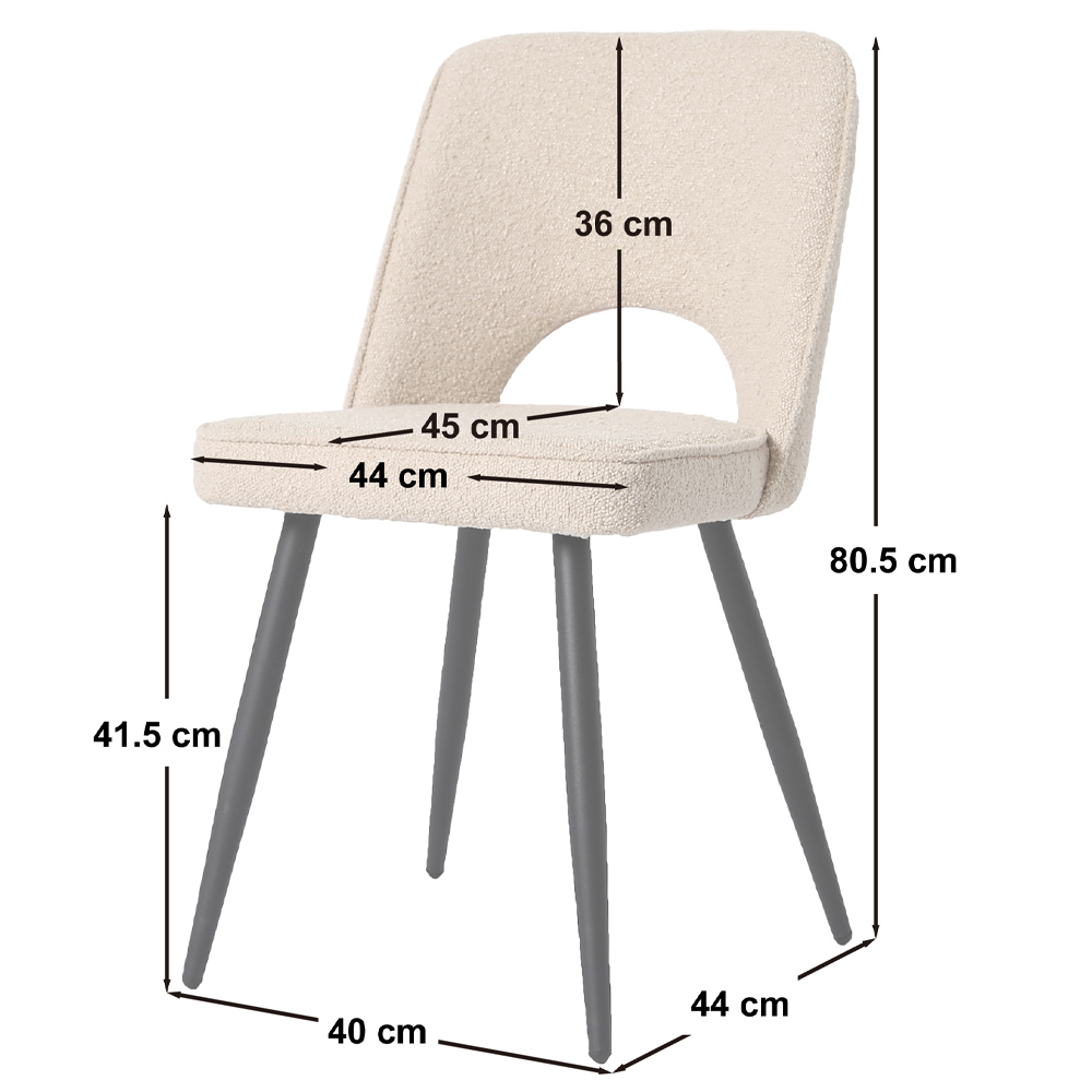 RayGar Dining Chairs Hope Boucle Fabric Set of 2 - Cream | Free & Fast P&P