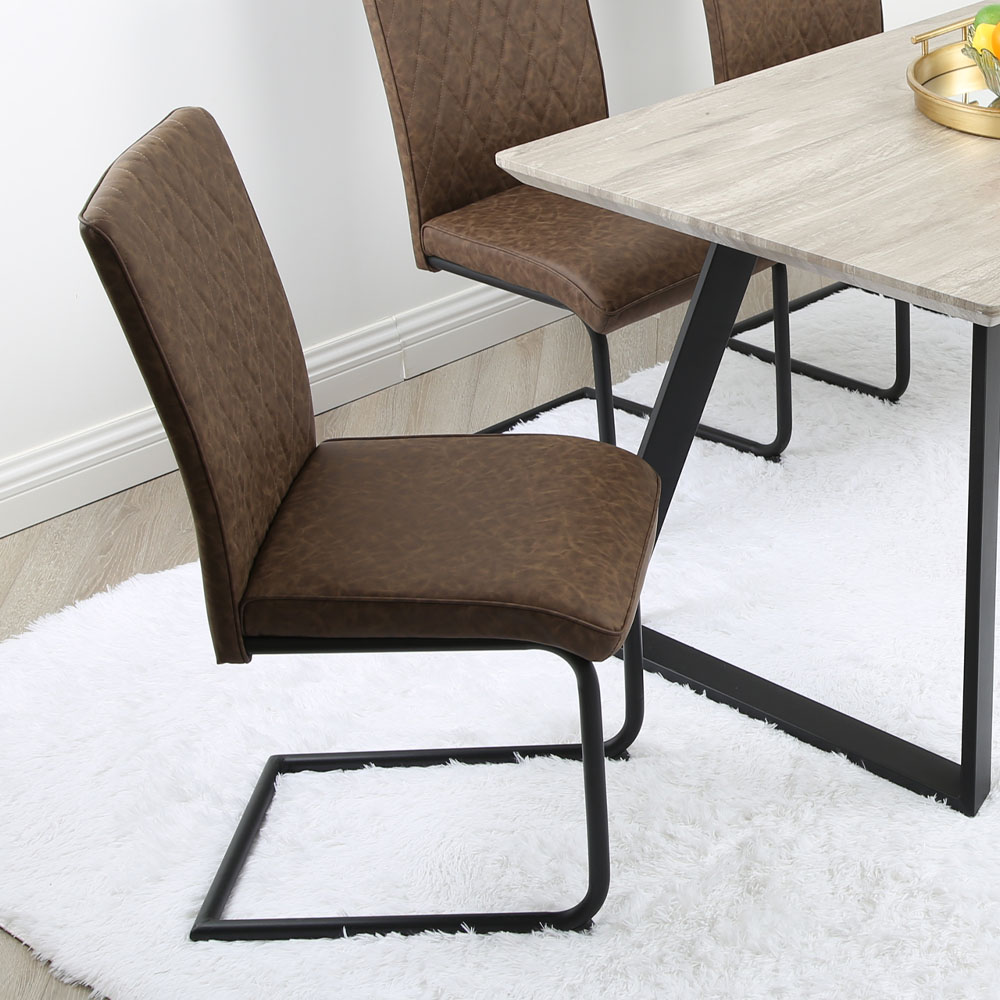 RayGar Nestor Dining Chairs Faux Leather Set of 2 - Brown | Free & Fast P&P