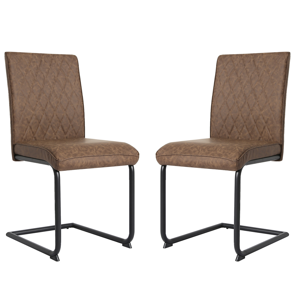 RayGar Nestor Dining Chairs Faux Leather Set of 2 - Brown | Free & Fast P&P
