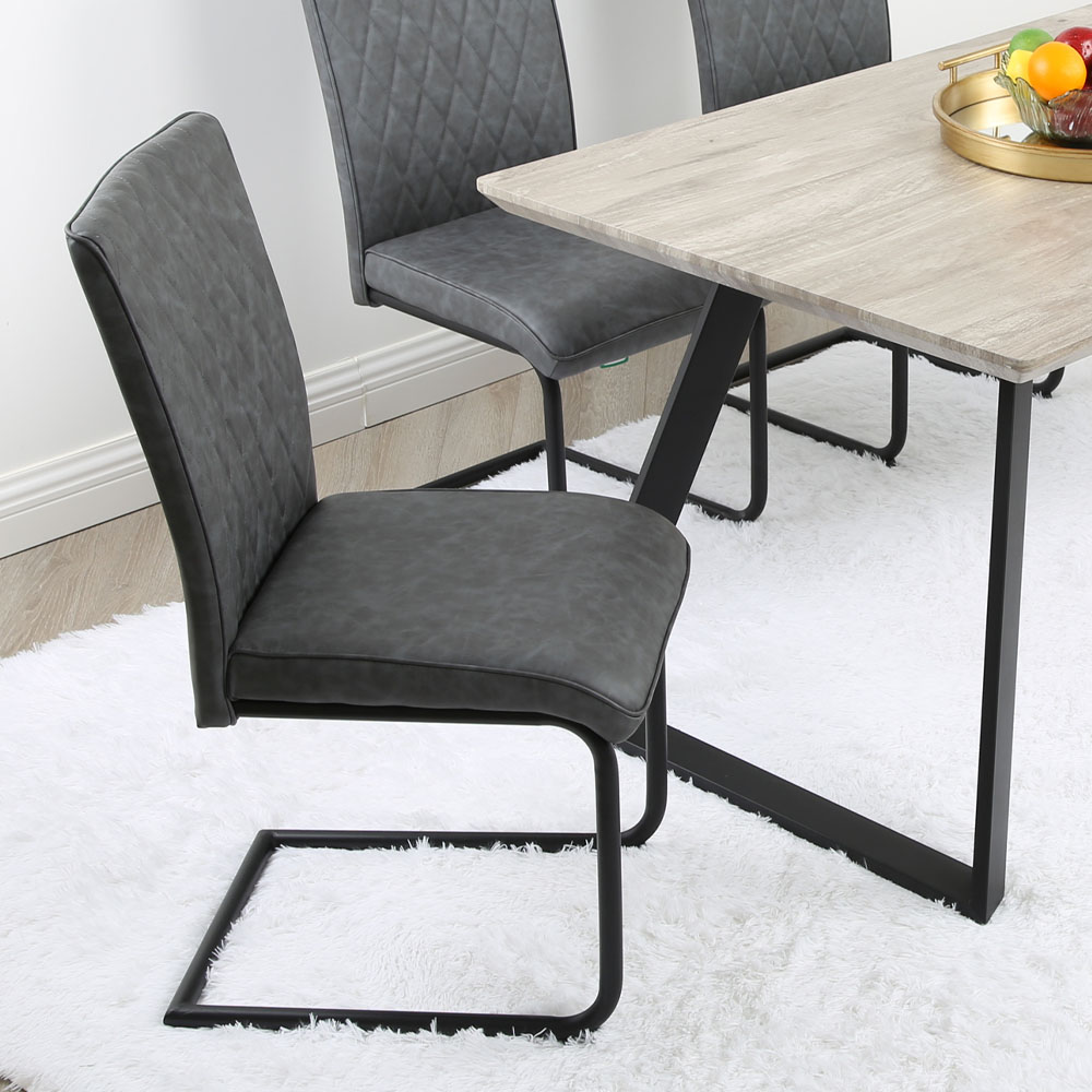 RayGar Nestor Dining Chairs Faux Leather Set of 2 - Grey | Free & Fast P&P