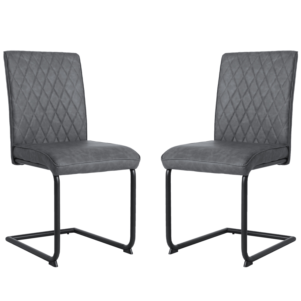 RayGar Nestor Dining Chairs Faux Leather Set of 2 - Grey | Free & Fast P&P