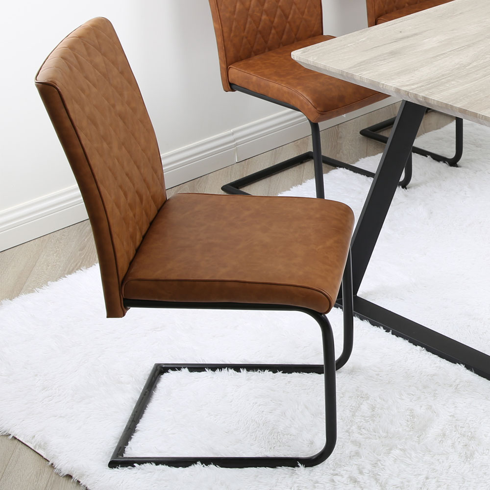 RayGar Nestor Dining Chairs Faux Leather Set of 2 - Tan | Free & Fast P&P