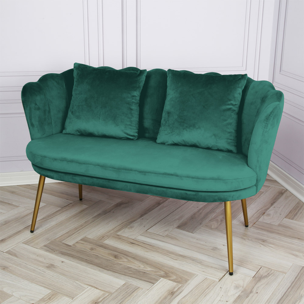 Genesis Flora 2 Seater Sofa with Petal Back Scallop in Velvet - Green ...