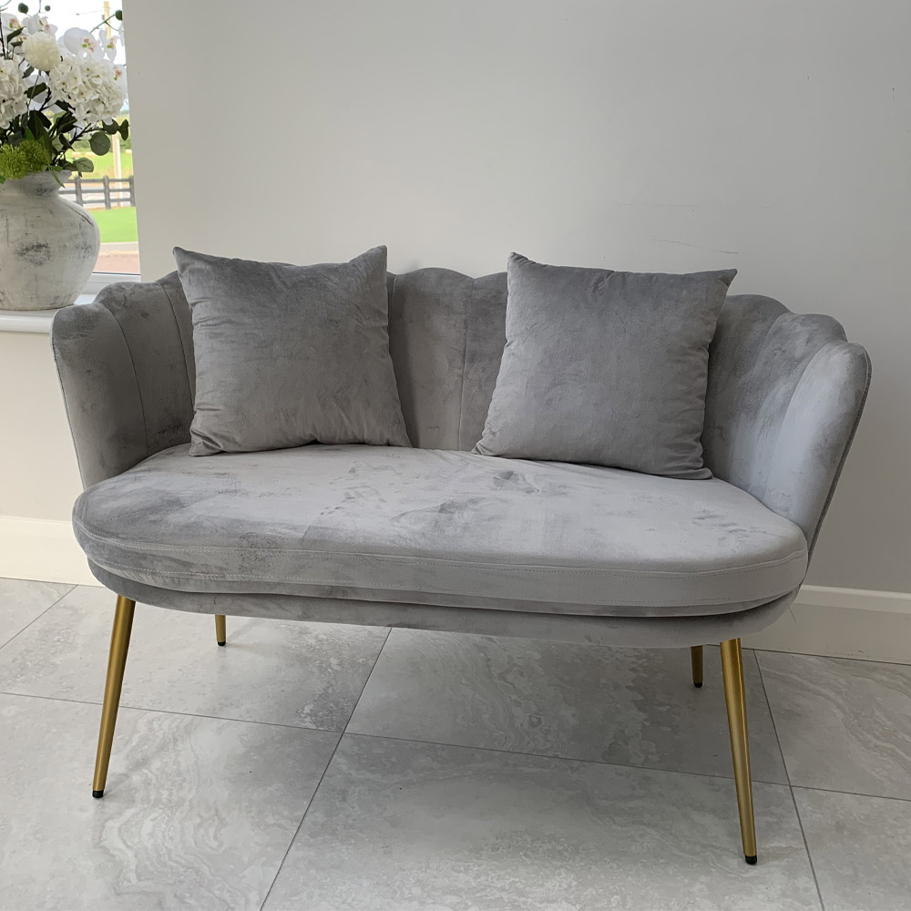 Genesis Flora 2 Seater Sofa with Petal Back Scallop in Velvet - Silver ...