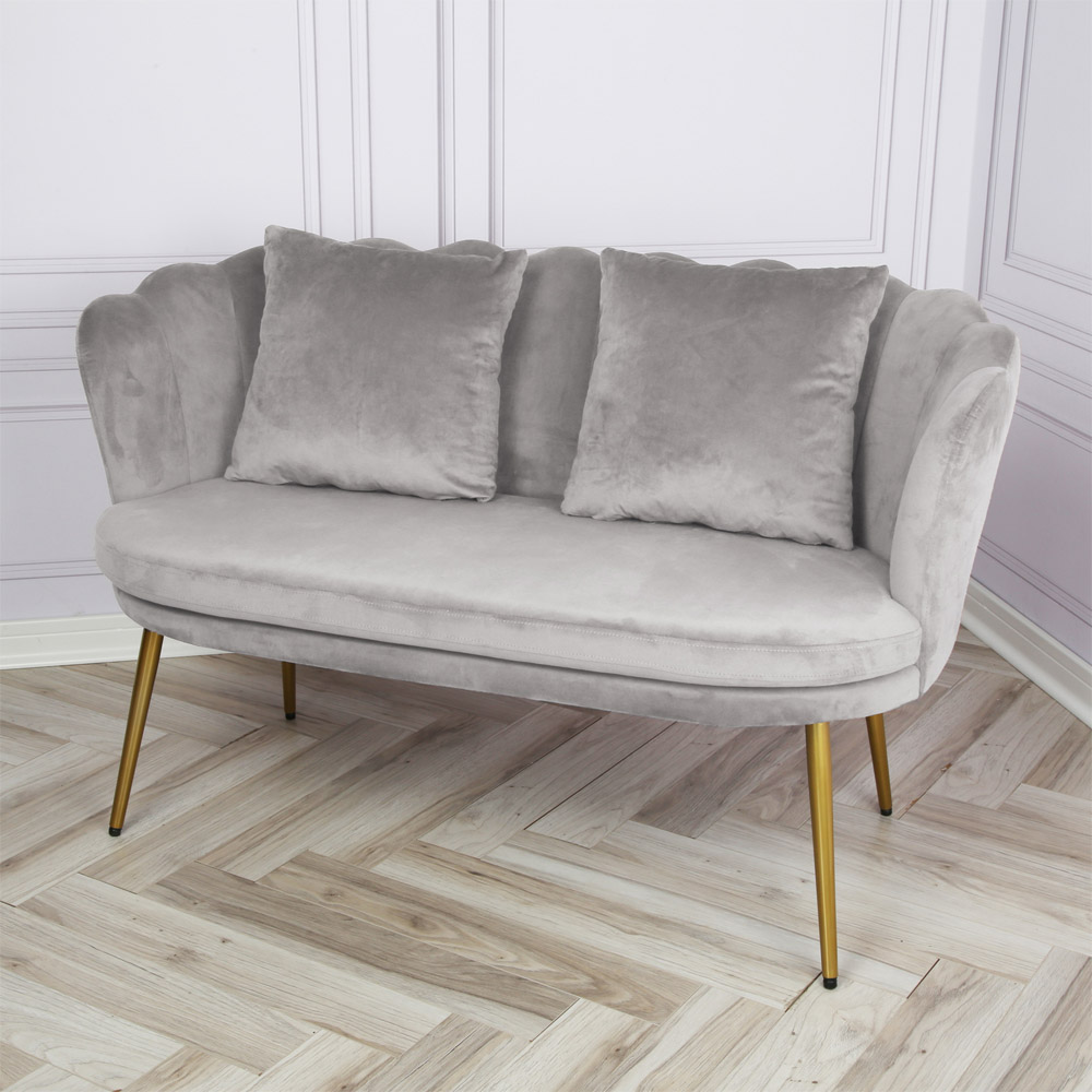 Genesis Flora 2 Seater Sofa with Petal Back Scallop in Velvet - Silver ...
