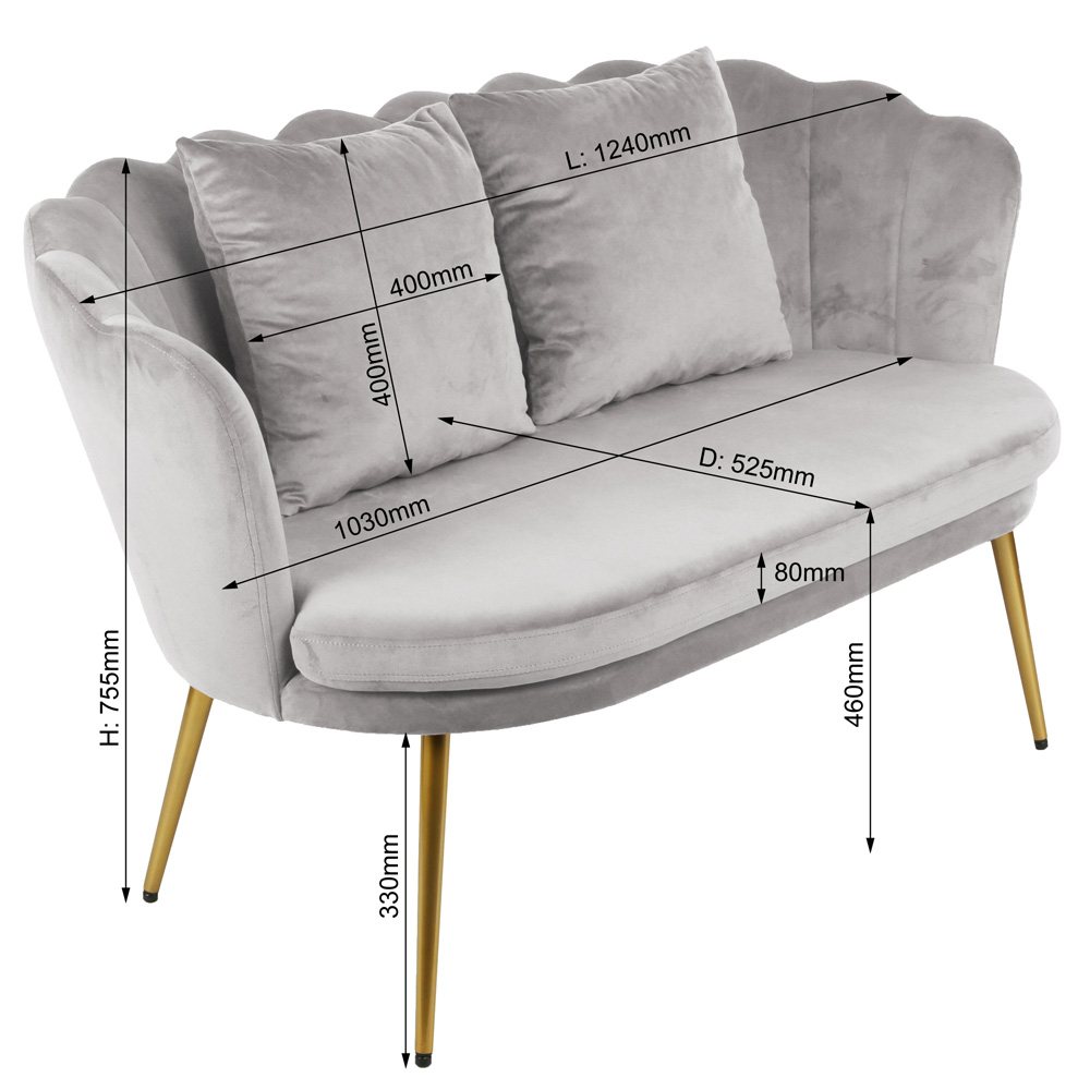 Genesis Flora 2 Seater Sofa with Petal Back Scallop in Velvet - Silver ...