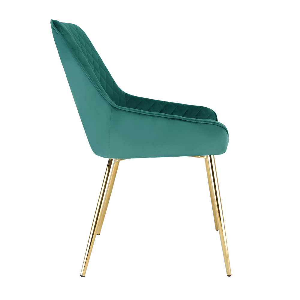Evie Dining Chair in Velvet Fabric w/ Gold Legs - Green | Free & Fast P&P
