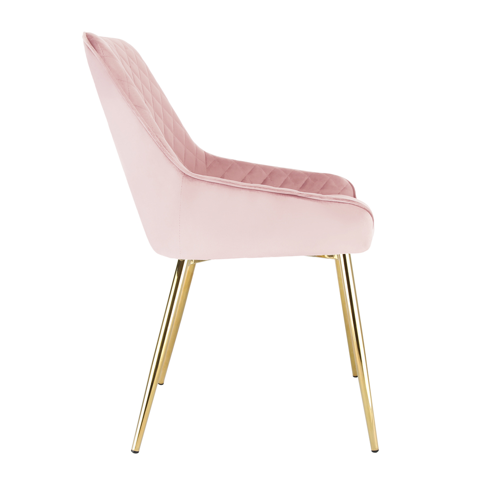 Evie Dining Chair in Velvet Fabric w/ Gold Legs - Pink | Free & Fast P&P