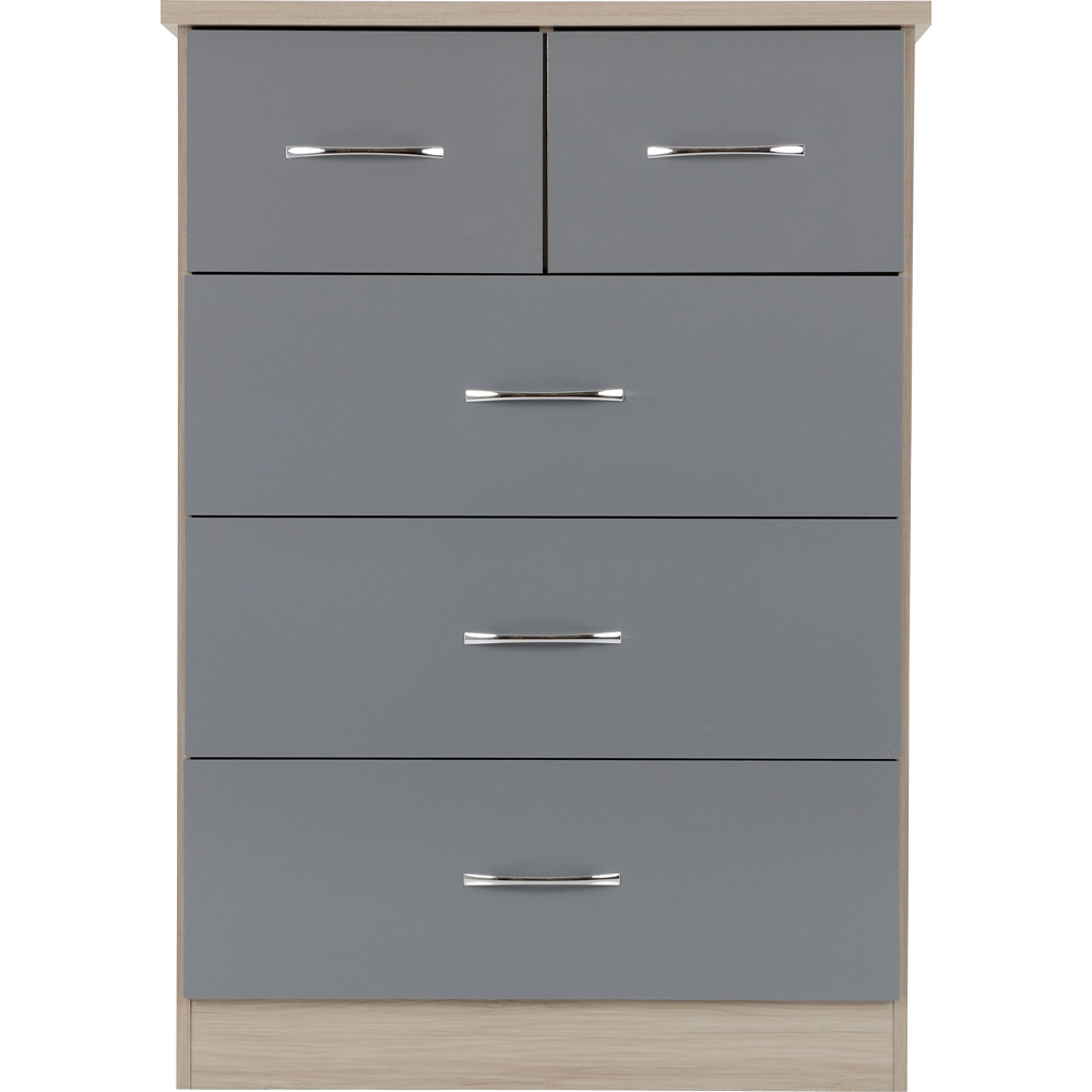 Nevada 3+2 Drawer Chest - Grey Gloss/Light Oak Effect Veneer | Free ...