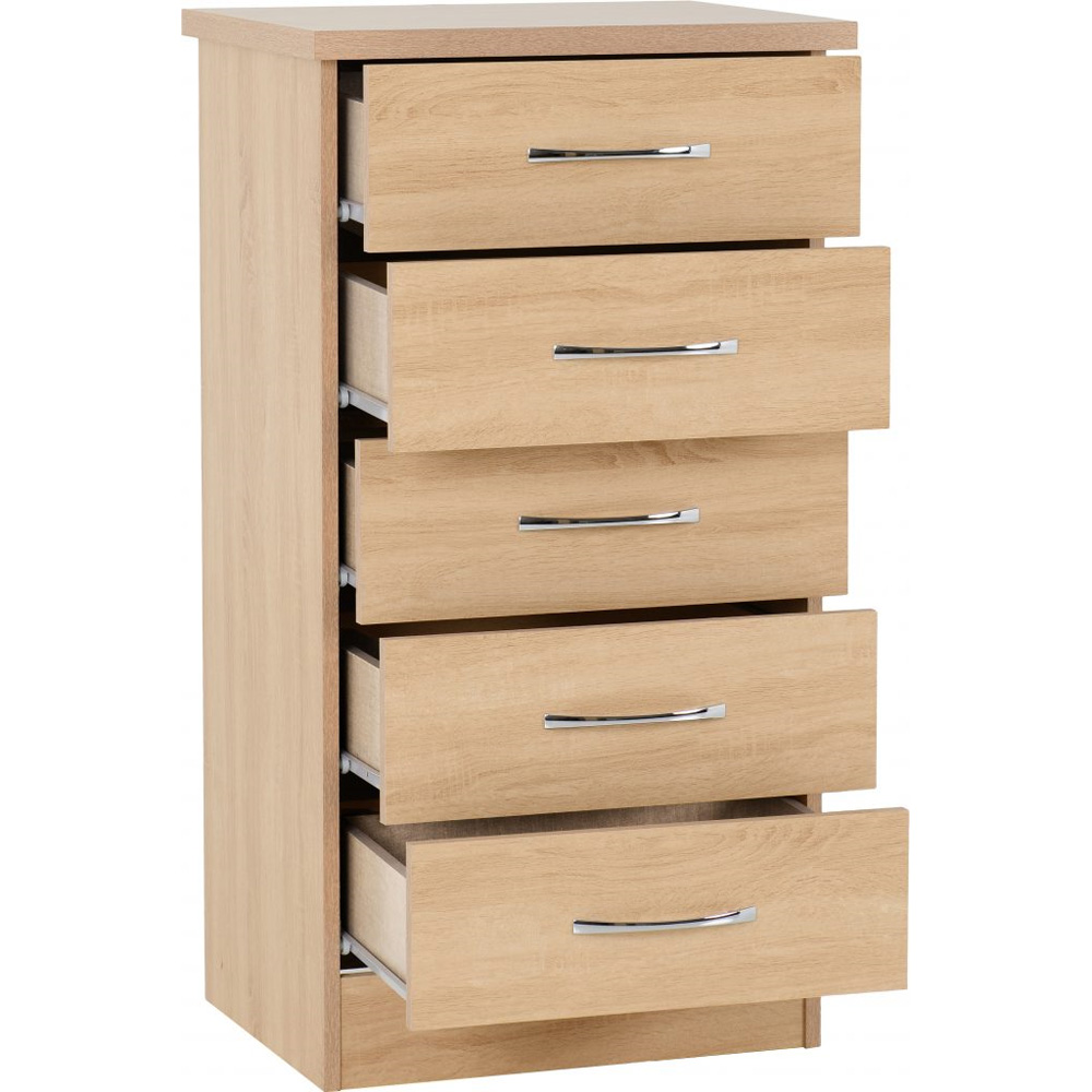 Nevada 5 Drawer Narrow Chest - Sonoma Oak Effect | Free & Fast P&P