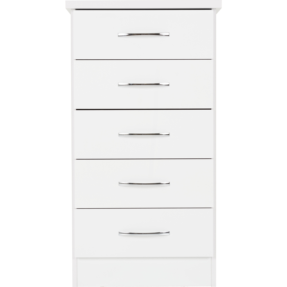 Nevada 5 Drawer Narrow Chest - White Gloss | Free & Fast P&P