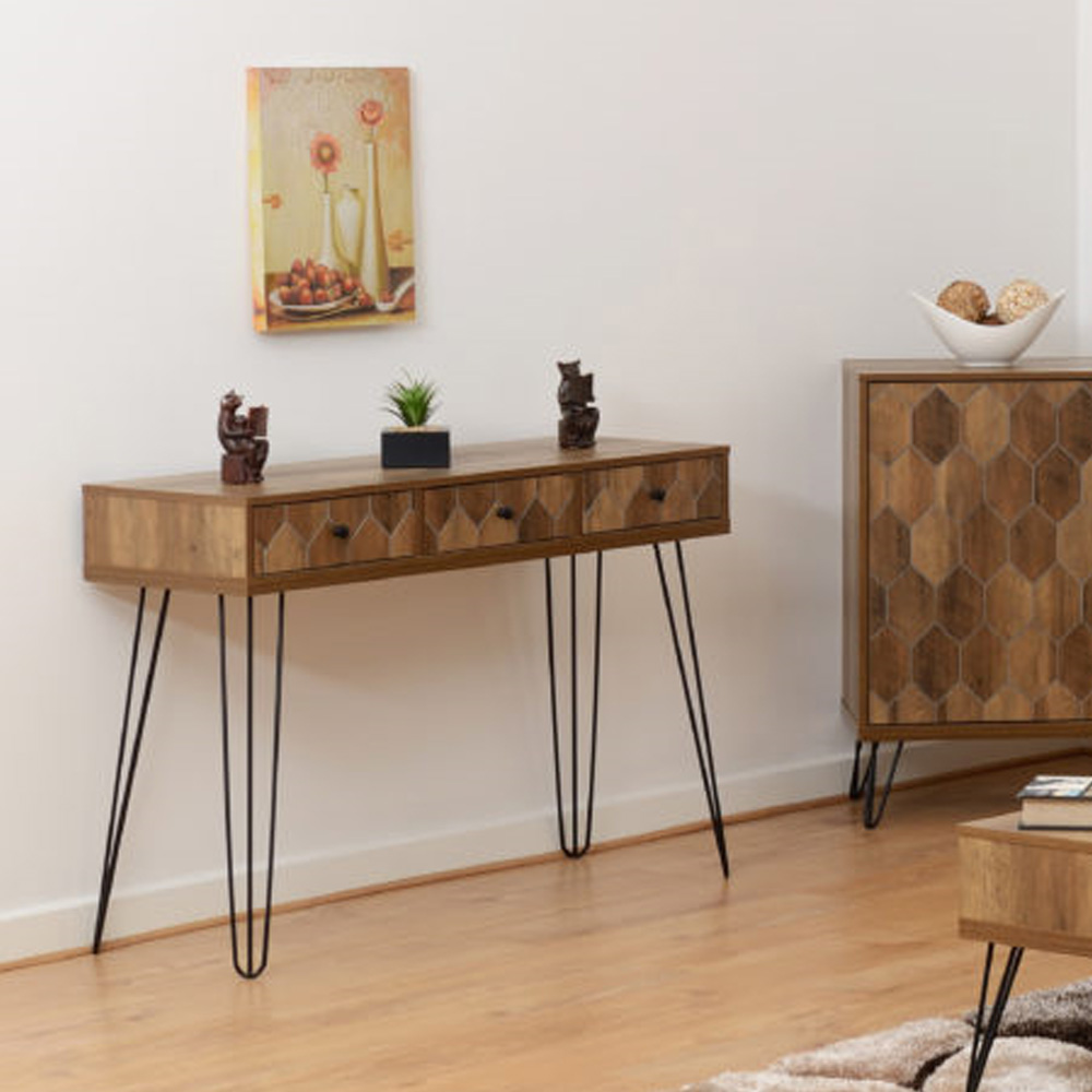 Ottawa 3 Drawer Console Table - Oak/Black | Free & Fast P&P