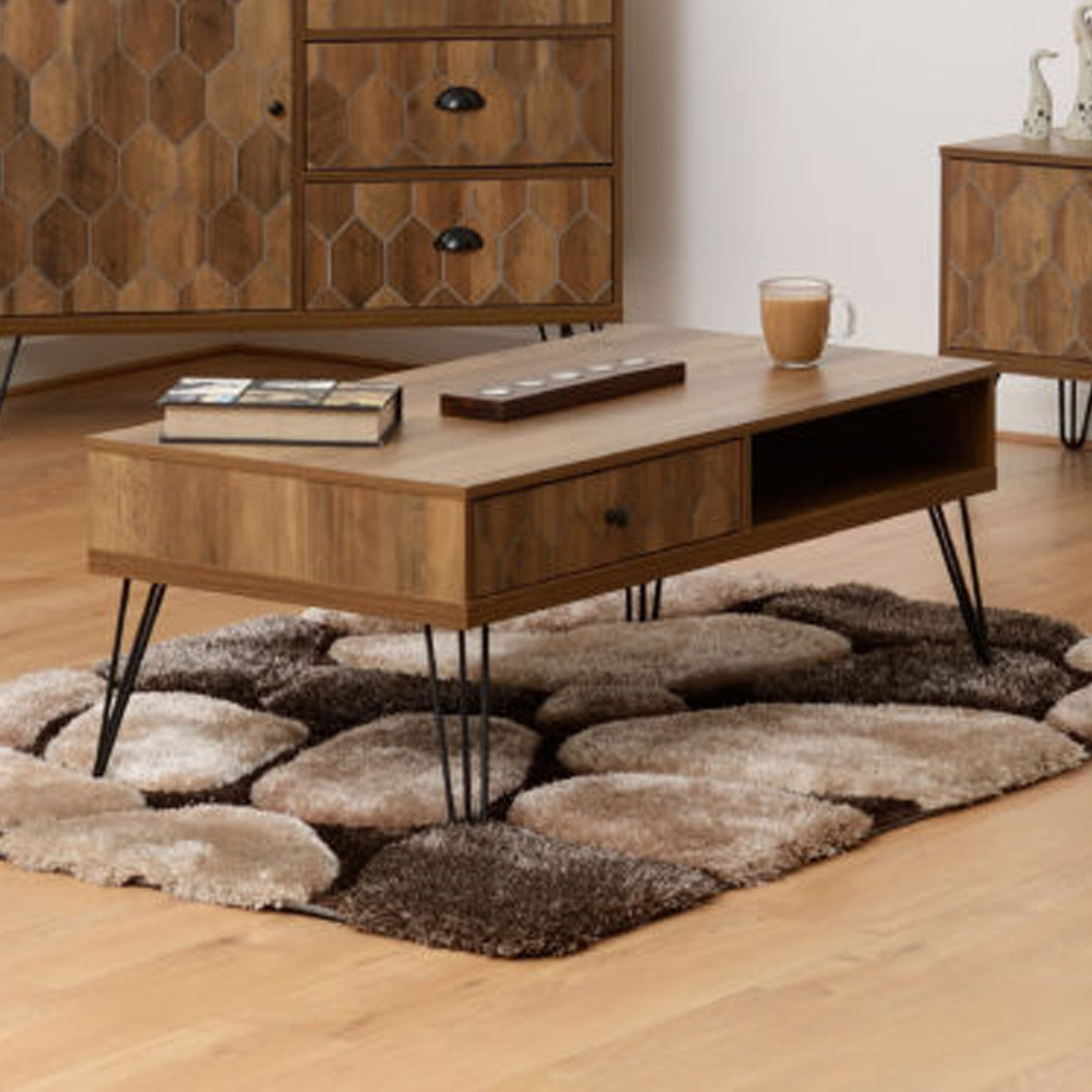 Ottawa 1 Drawer Coffee Table - Oak/Black | Free & Fast P&P