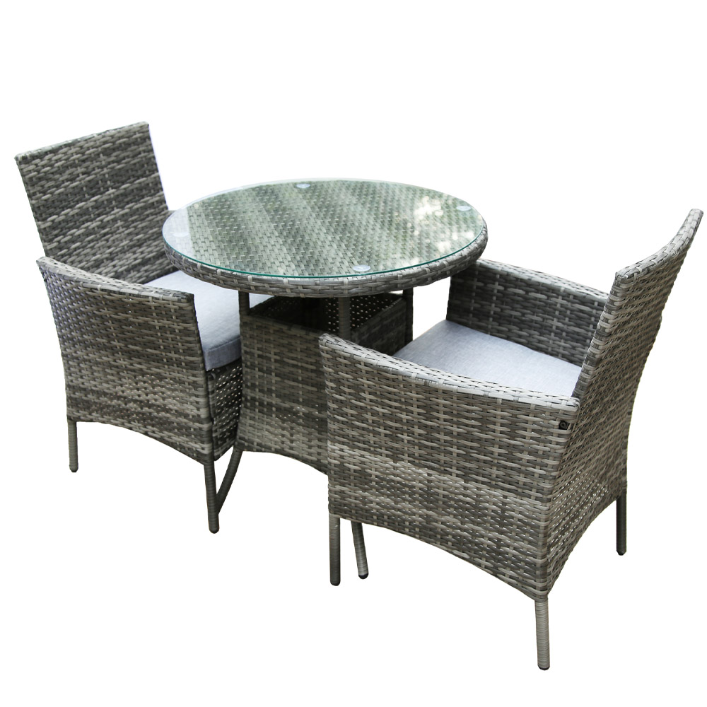 Virginia Deluxe Rattan 2 Seater Round Bistro Set - Grey | Free & Fast P&P
