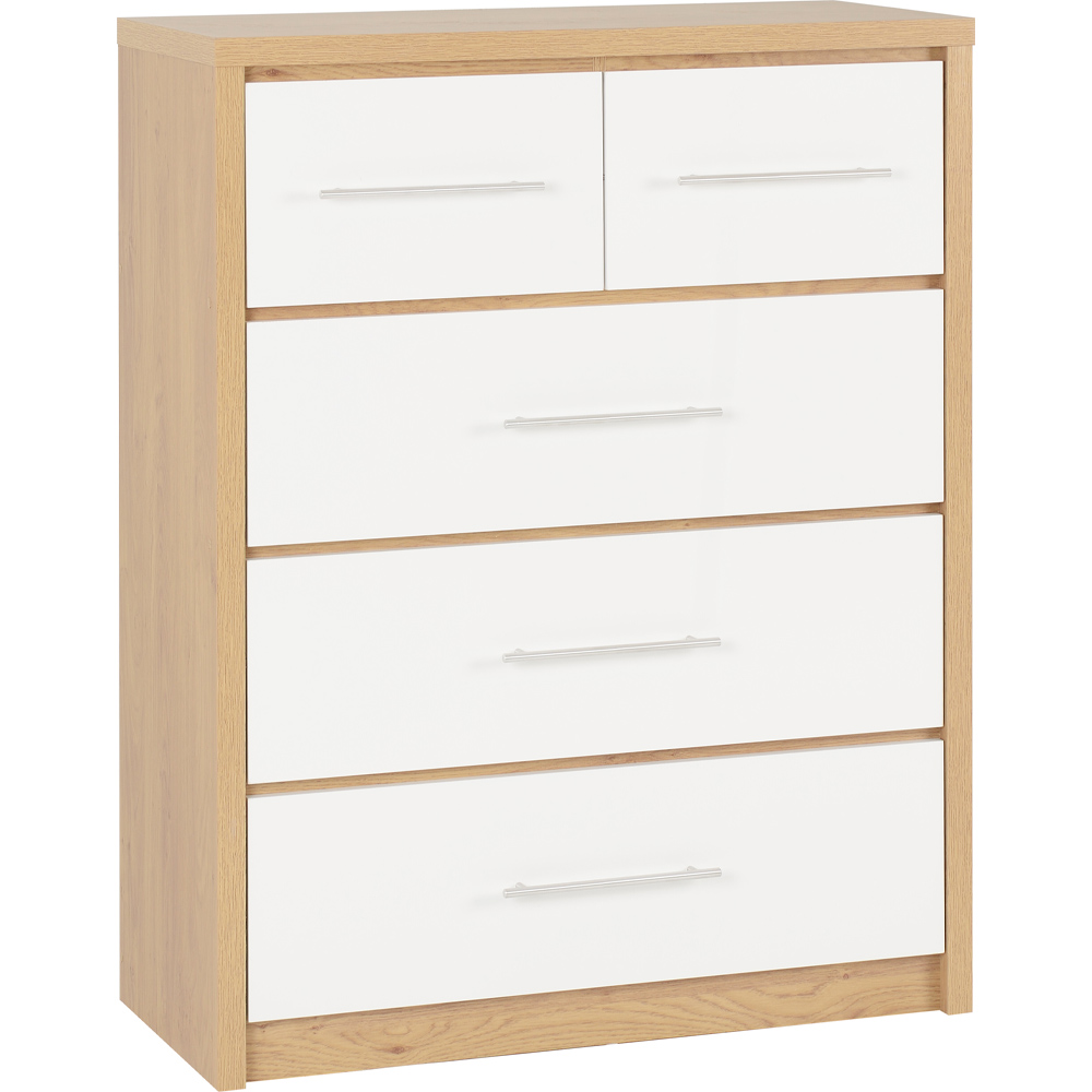 Seville 3+2 Drawer Chest - White/Oak | Free & Fast P&P