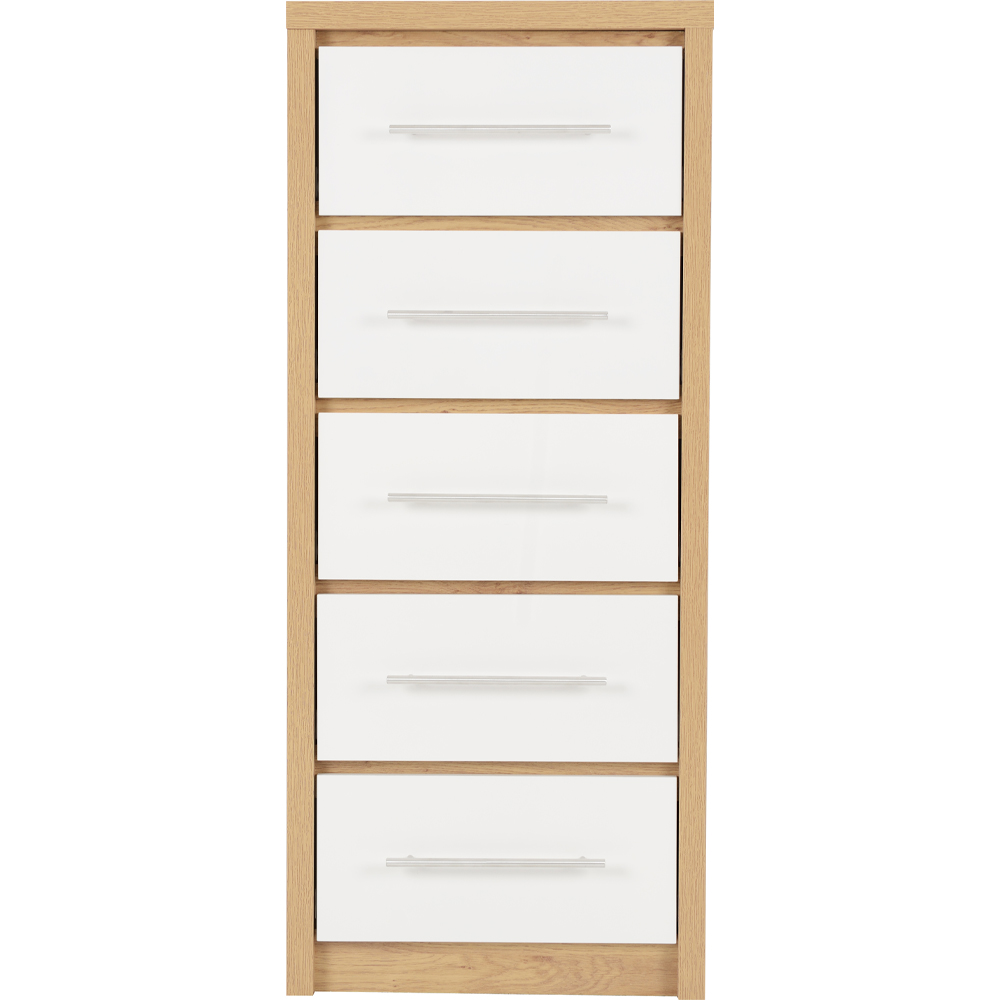 Seville 5 Drawer Narrow Chest - White/Oak | Free & Fast P&P